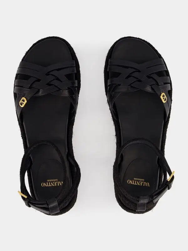 Valentino Garavani Leather Espadrille Sandals - Black