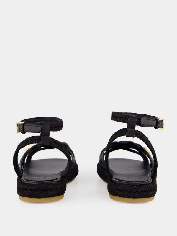 Valentino Garavani Leather Espadrille Sandals - Black