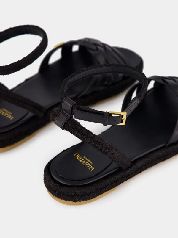 Valentino Garavani Leather Espadrille Sandals - Black