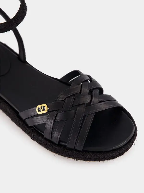 Valentino Garavani Leather Espadrille Sandals - Black