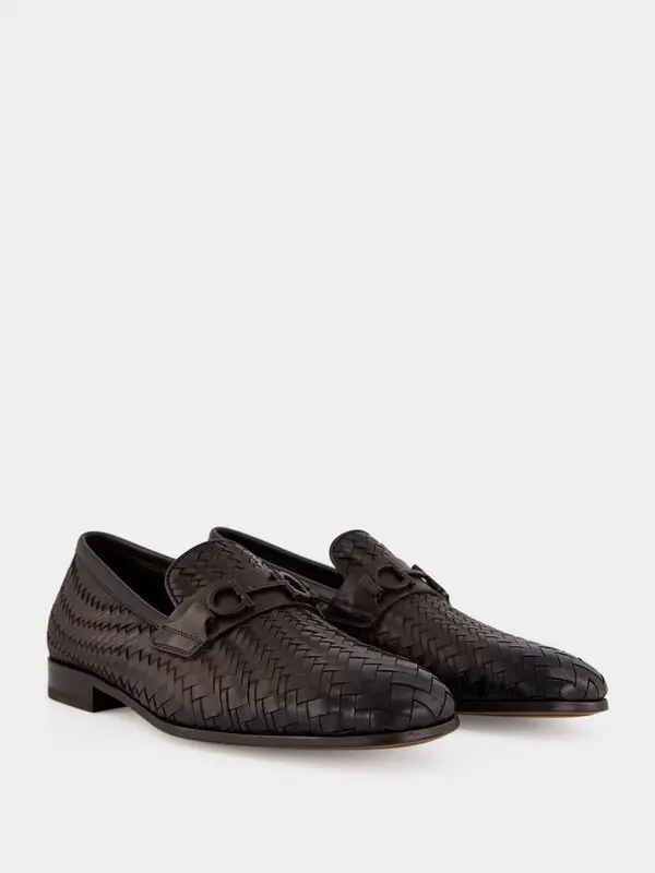 FERRAGAMO Calfskin Gancini Loafers - Brown