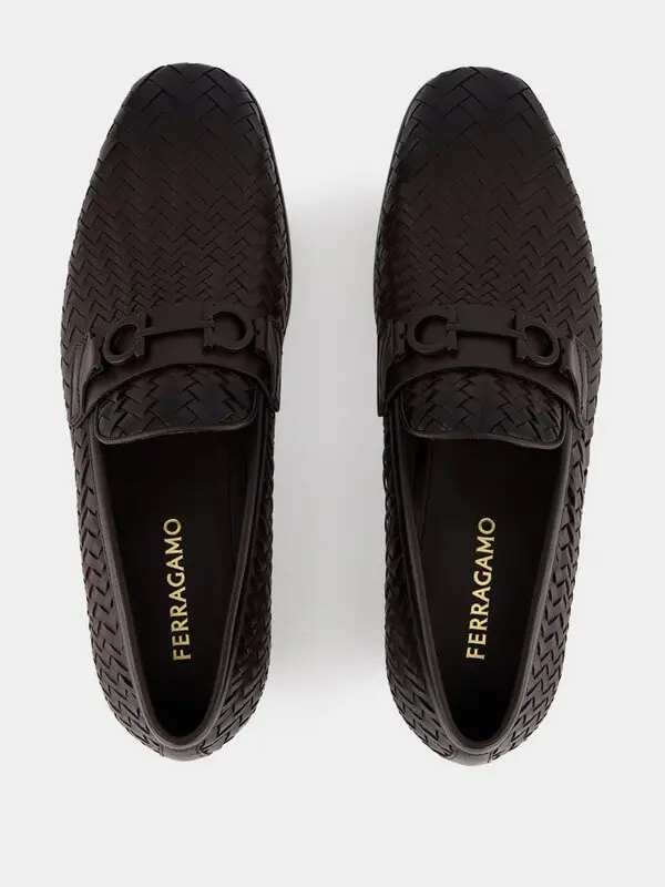 FERRAGAMO Calfskin Gancini Loafers - Brown