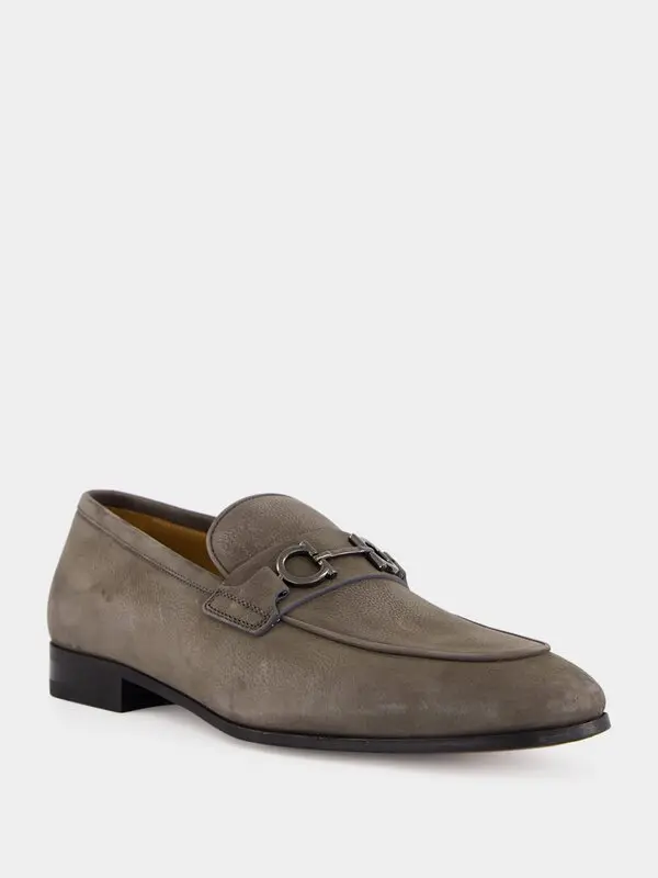 FERRAGAMO Daytona Nubuck Loafers With Gancini Ornament