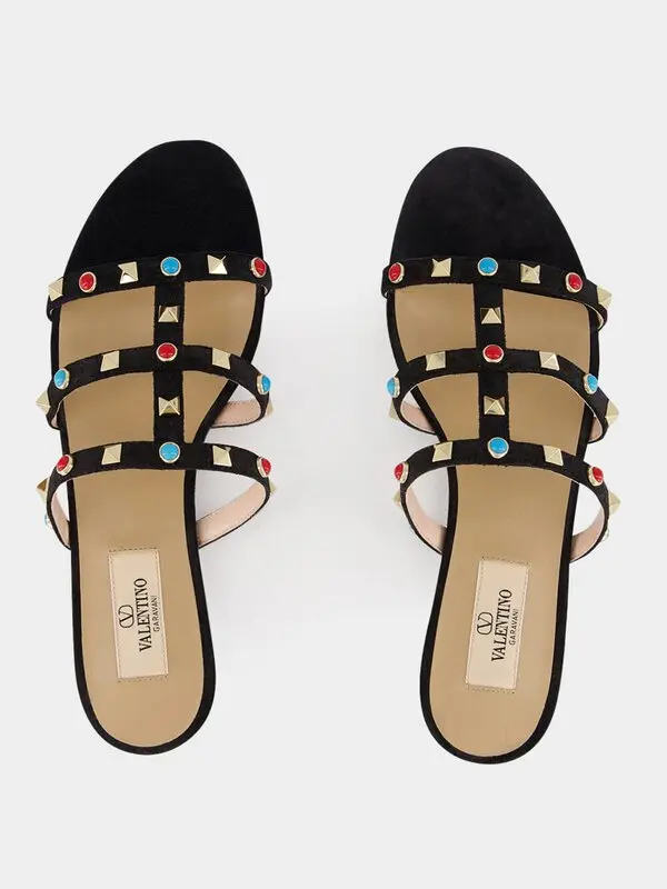 Valentino Garavani Suede Rockstud Flat Sandals - Black