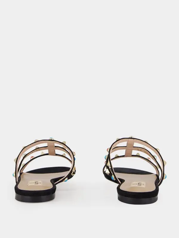 Valentino Garavani Suede Rockstud Flat Sandals - Black