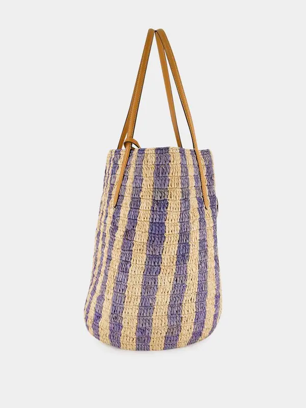 Valentino Garavani Natural And Striped Raffia Shopping Bag - Blue