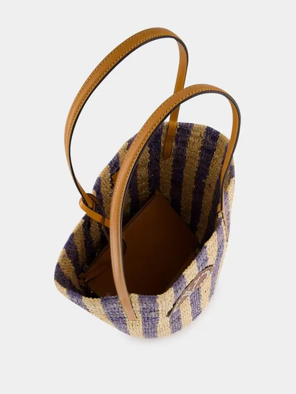 Valentino Garavani Natural And Striped Raffia Shopping Bag - Blue