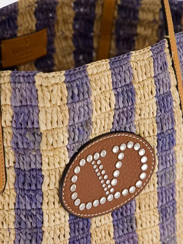 Valentino Garavani Natural And Striped Raffia Shopping Bag - Blue