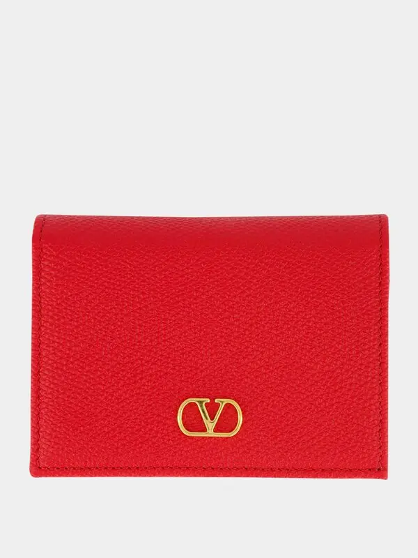 Valentino Garavani Rouge Calf Leather Vlogo Wallet - Red