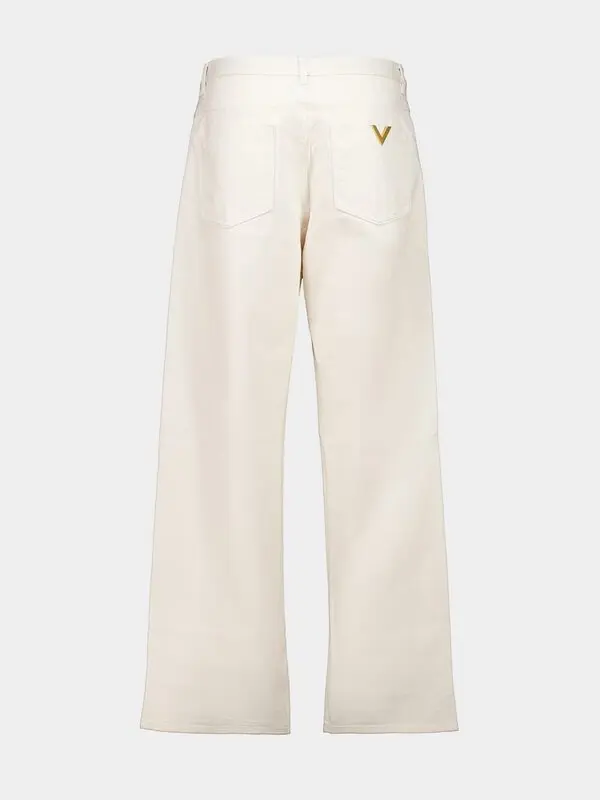 Valentino Garavani Loose-fit Denim Trousers - Cream