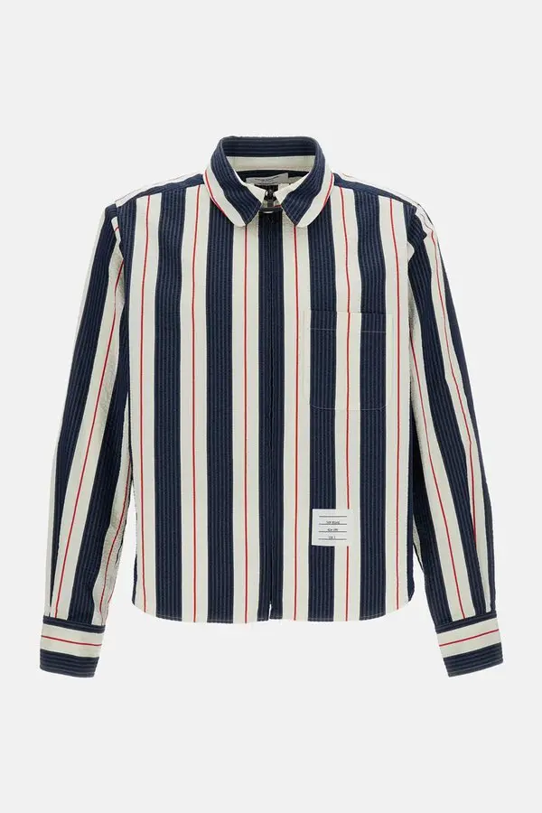 Thom Browne Striped Cotton Shirt With Zipper - Multicolor