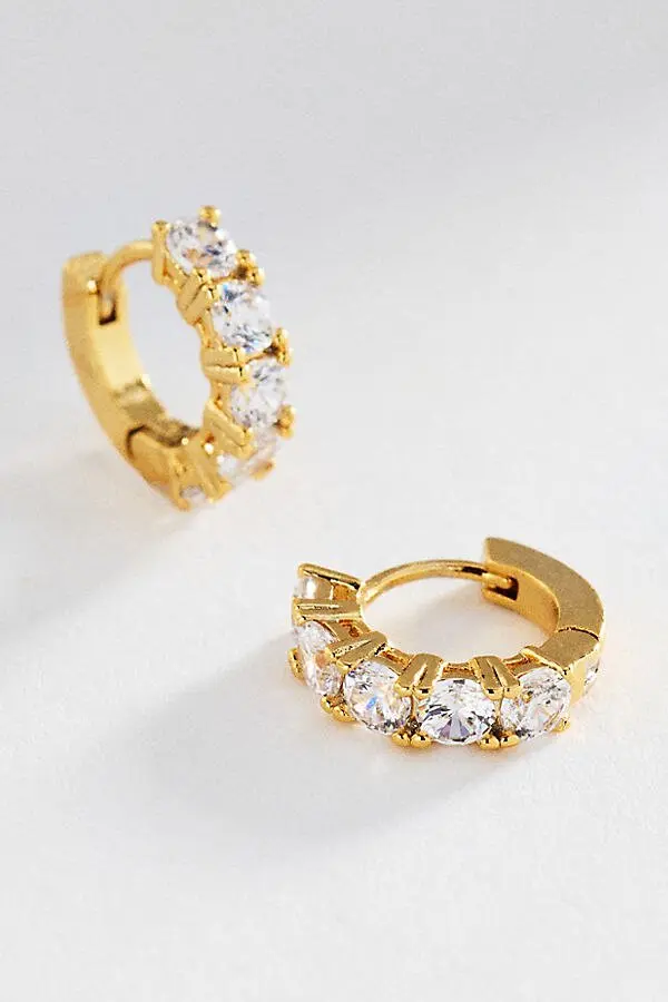 Anthropologie Crystal Tennis Huggie Hoop Earrings - Gold