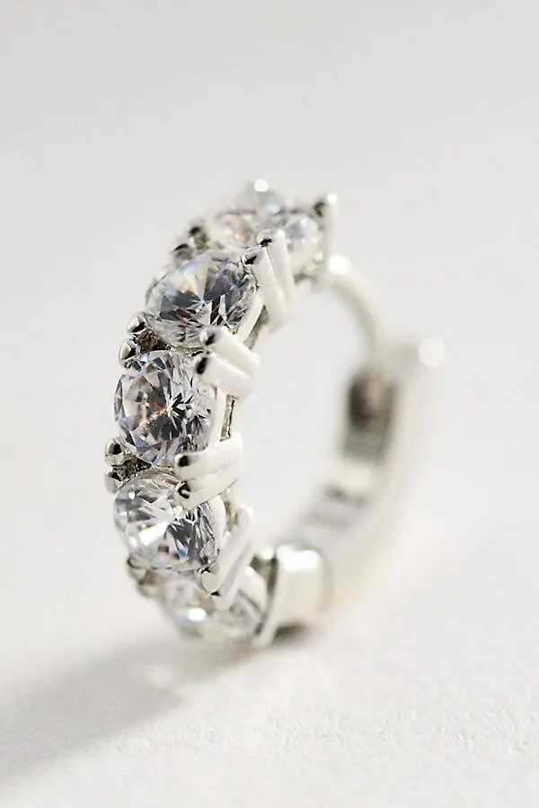 Anthropologie Crystal Tennis Huggie Hoop Earrings - Silver