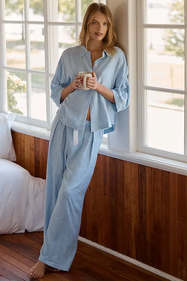 Eberjey Linen-blend Pants - Blue Pattern