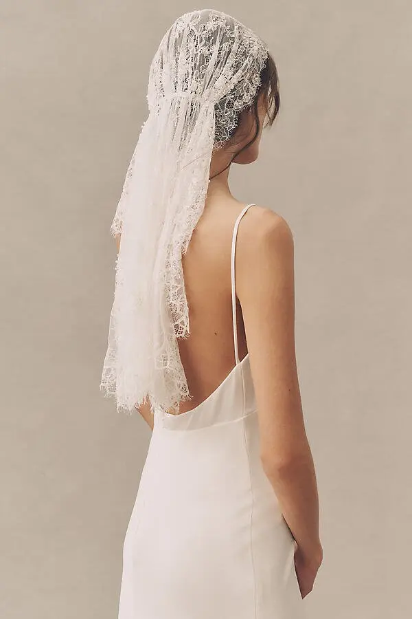 TWIGS & HONEY Beaded Lace Bridal Juliet Cap Veil