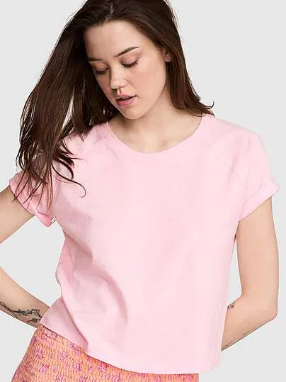 Pink Cotton Raglan Sleeve Tee - Pink