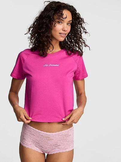 Pink Cotton Raglan Sleeve Tee - Pink