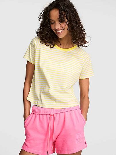 Pink Cotton Raglan Sleeve Tee - Print