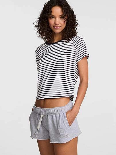 Pink Cotton Raglan Sleeve Tee - Print