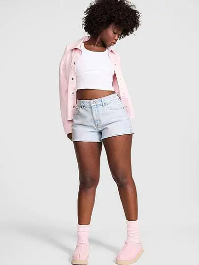 Pink Denim High-rise A-line Shortie - Blue
