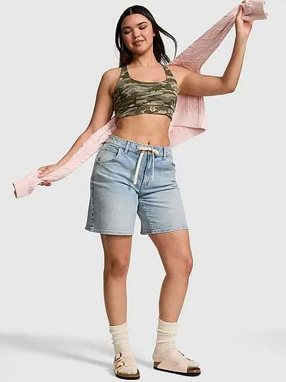 Pink Denim Mid-rise Baggy Jorts - Blue