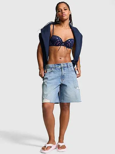 Pink Denim Mid-rise Baggy Jorts - Blue