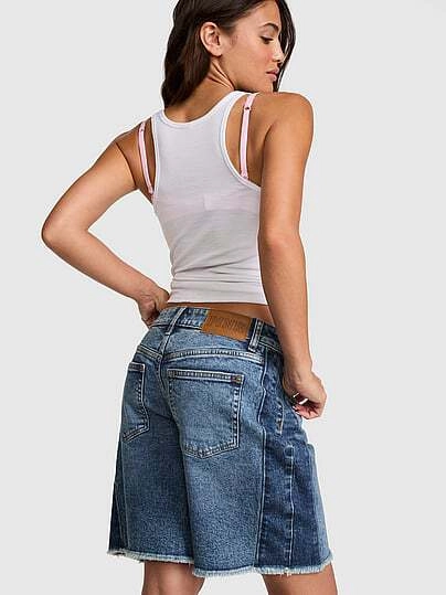 Pink Denim Mid-rise Baggy Jorts - Blue