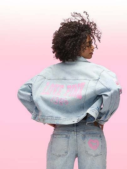 Pink Denim Boyfriend Trucker Jacket - Blue
