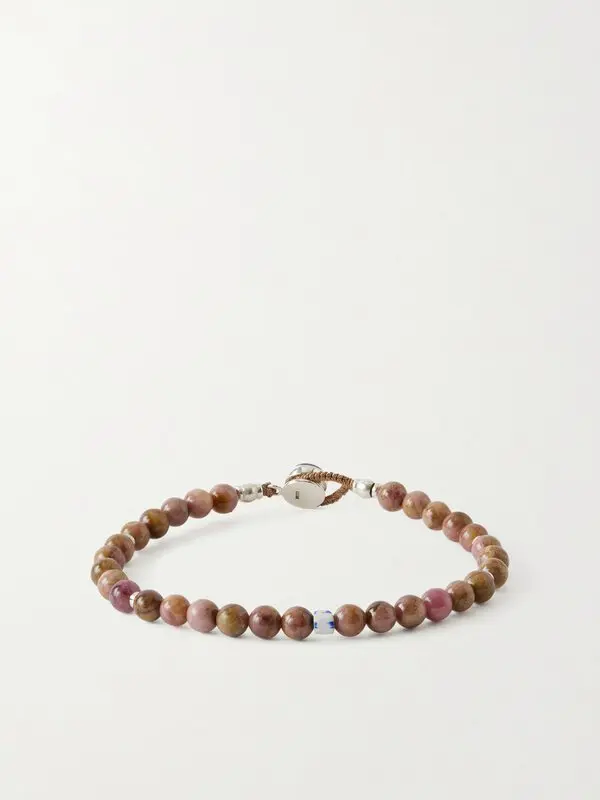 MIKIA Circle8 Sterling Silver, Tourmaline Cat's Eye, And Charoite Beaded Bracelet - Brown