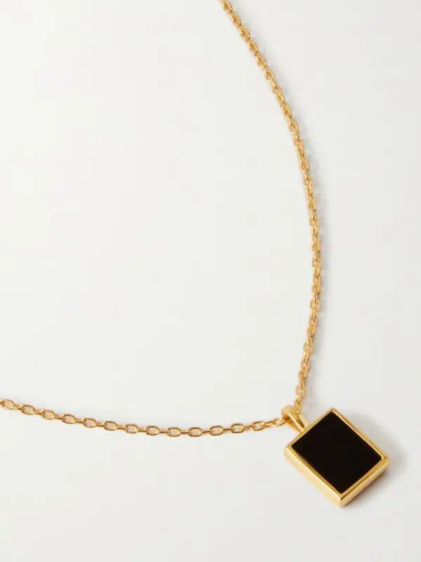 MIKIA Rectangle Gold-plated Onyx Pendant Necklace - Black
