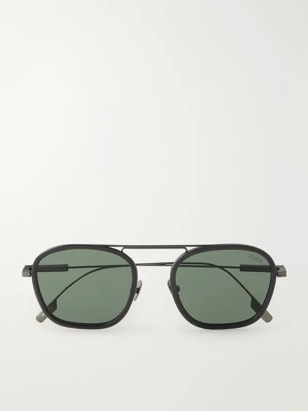 Zegna Geometric Round-frame Titanium Sunglasses - Gray