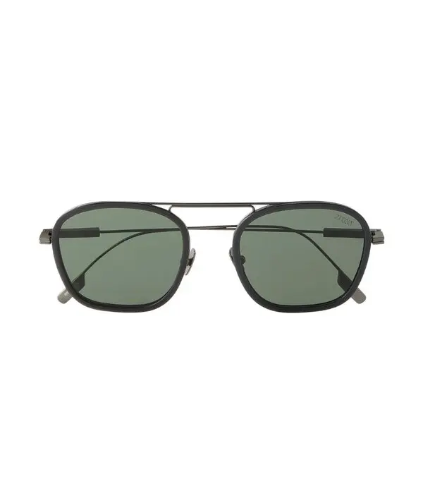 Zegna Geometric Round-frame Titanium Sunglasses - Gray