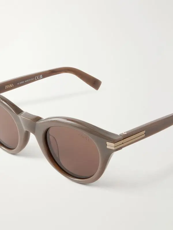 Zegna Round-frame Acetate Sunglasses - Brown