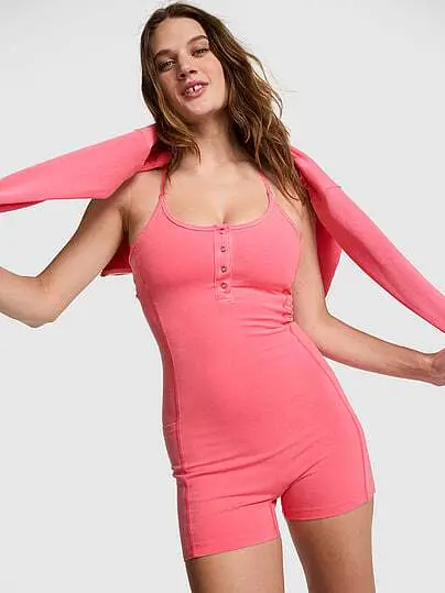 Pink All-day Cotton™ Henley Onesie - Pink