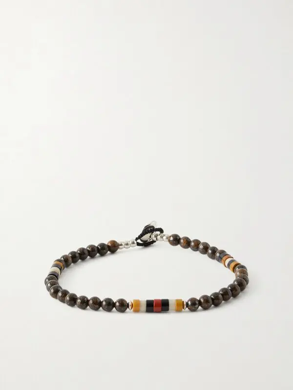 MIKIA Sterling Silver, Bronzite, And Jasper Beaded Bracelet - Brown