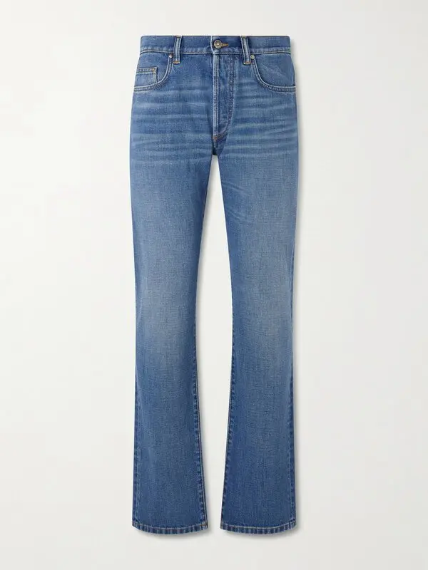 Versace Straight-leg Jeans With Logo Appliqu - Blue