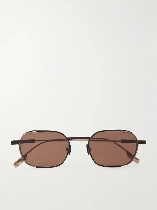 Zegna Round-frame Titanium Sunglasses - Brown