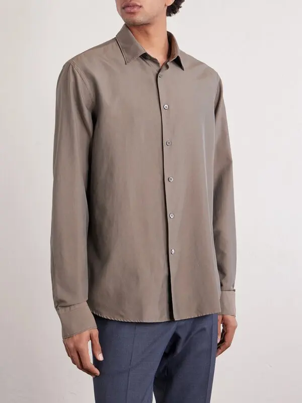 Canali Garment-dyed Cotton And Silk-blend Shirt
