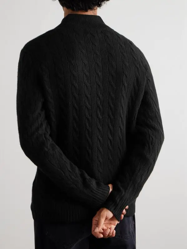 Polo Ralph Lauren Logo-embroidered Cable-knit Half-zip Sweater - Black