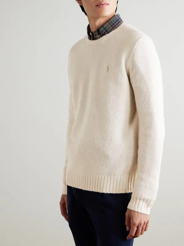 Polo Ralph Lauren Logo-embroidered Wool-blend Sweater - Neutrals