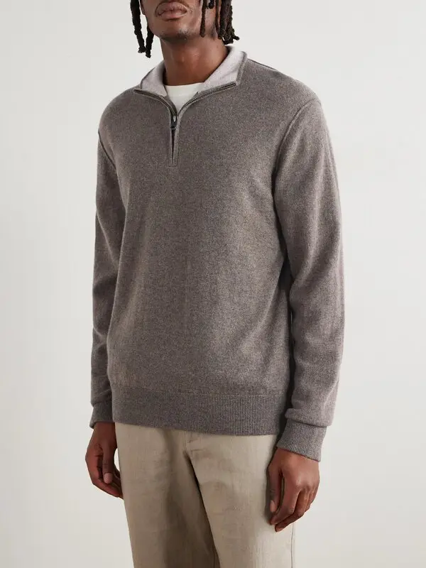Hartford Wool And Cashmere-blend Half-zip Pullover - Brown