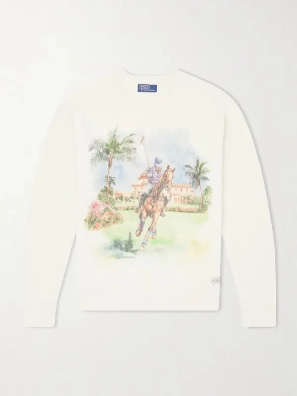 Polo Ralph Lauren Logo Appliquéd Printed Cashmere Sweater - Neutrals