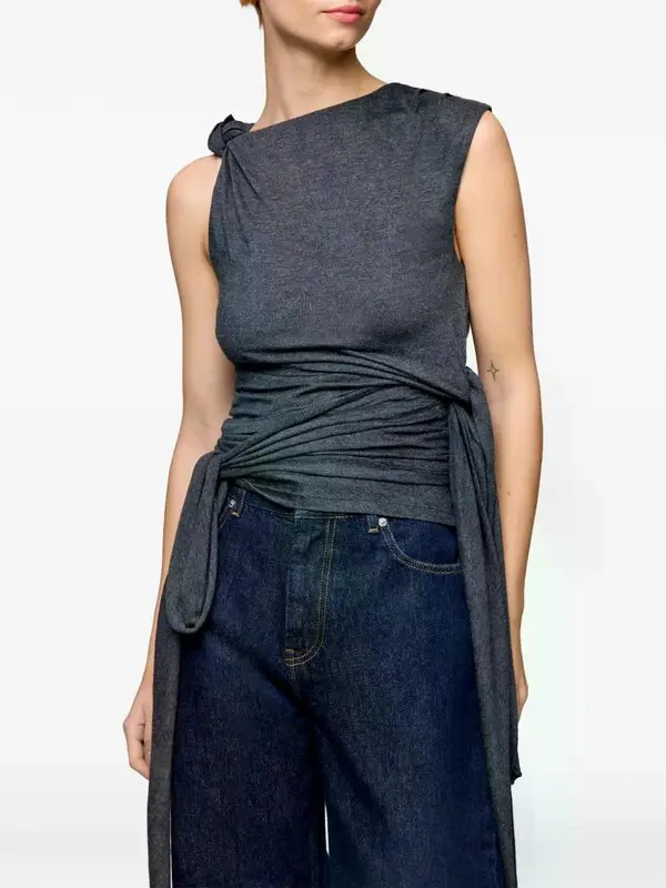GANNI Sleeveless Knot Tie Top - Grey
