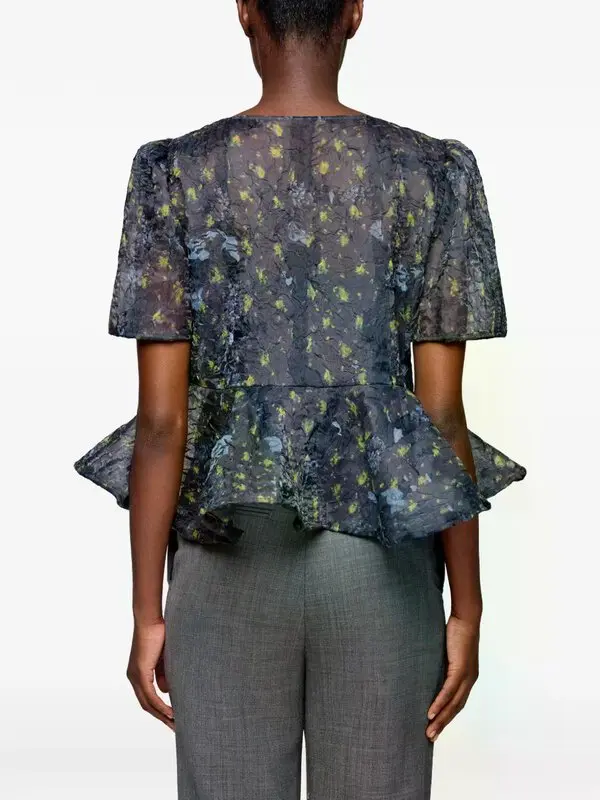 GANNI Floral-print Peplum Blouse - Grey
