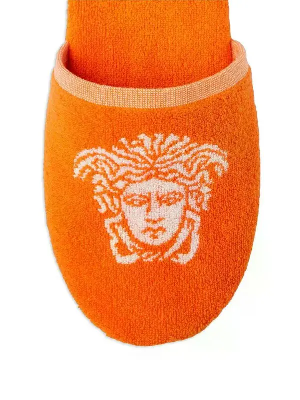 Versace Graphic Detail Towelling Slippers - Orange
