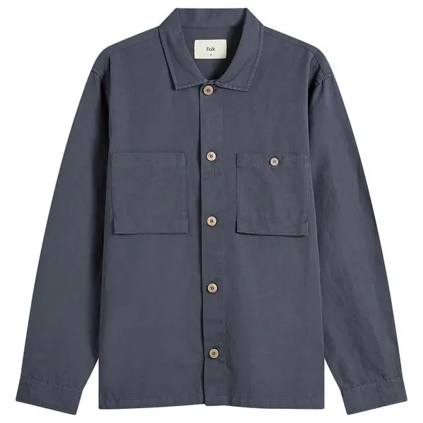 Folk Patch Overshirt - Dark Navy Slub Linen