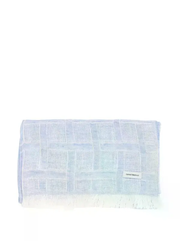 Emporio Armani Checked Fringed Scarf - Blue
