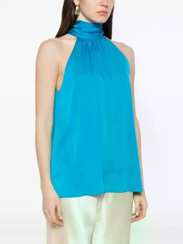 NOUVELLE SILK95FIVE Vilette Gathered Halter Top - Blue