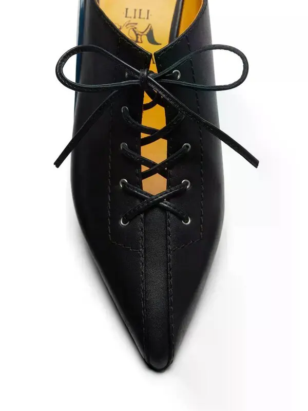 LILI CURIA Victoria Kitten Lace-up Mules
