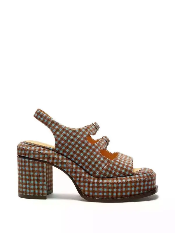 LILI CURIA Edie Buckle Gingham Platform Heels